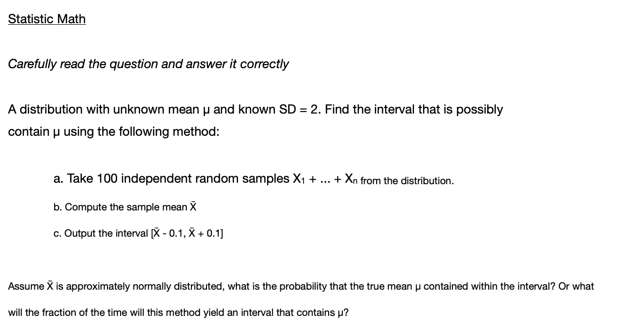 Solved Statistic Math Carefully read the question and answer | Chegg.com