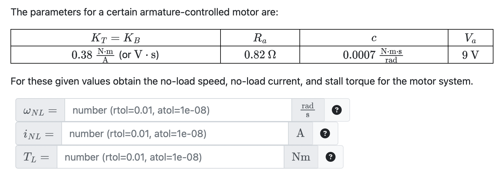 Solved The parameters for a certain armature-controlled | Chegg.com
