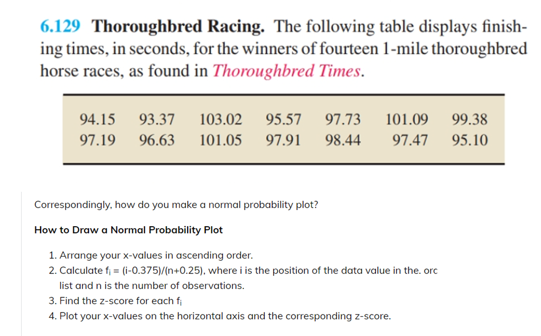 Solved 6.129 Thoroughbred Racing. The following table | Chegg.com