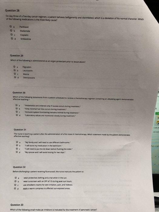 Solved Question 28 On day three of a five-day cancer | Chegg.com