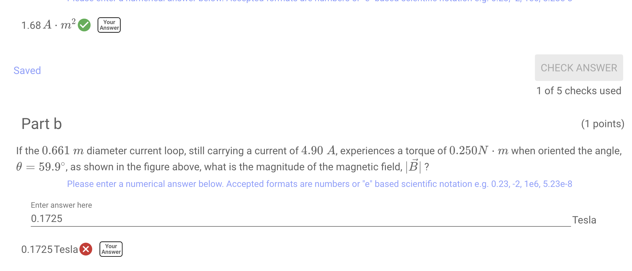 Solved Part b (1 points) If the 0.661 m diameter current | Chegg.com