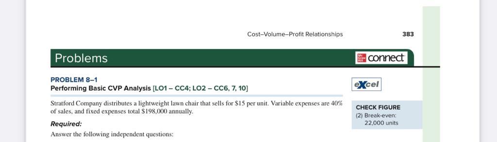 Solved Cost-Volume-Profit Relationships 383 Problems connect | Chegg.com