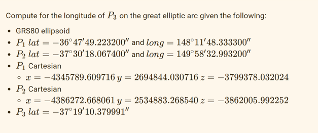 Solved Compute for the longitude of P3 on the great elliptic | Chegg.com