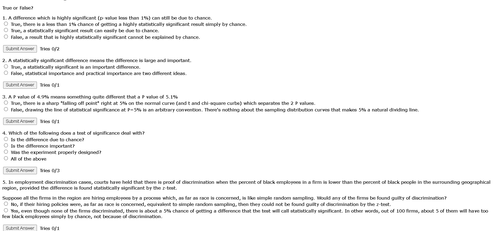 Solved True or False? 1. A difference which is highly | Chegg.com