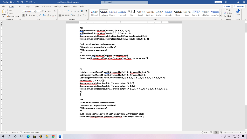 Solved Need help with java Q1 Write twoSum, which takes in | Chegg.com