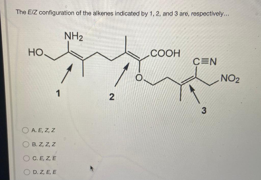 Solved The EIZ configuration of the alkenes indicated by 1, | Chegg.com