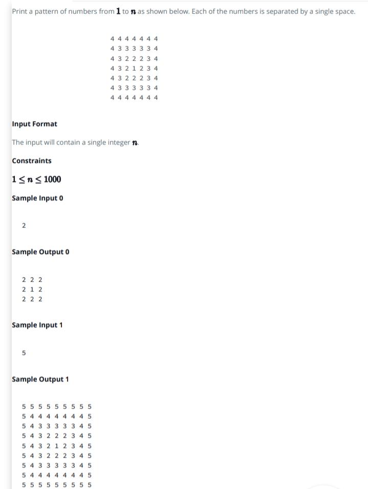 solved-print-a-pattern-of-numbers-from-1-to-n-as-shown-chegg