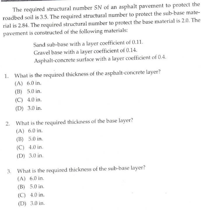 Solved The required structural number SN of an asphalt | Chegg.com