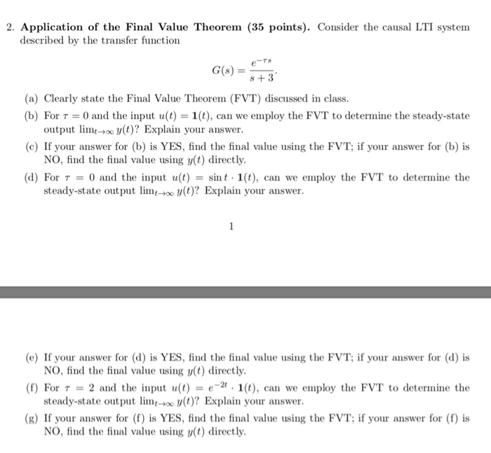Solved 2. Application of the Final Value Theorem (35 | Chegg.com