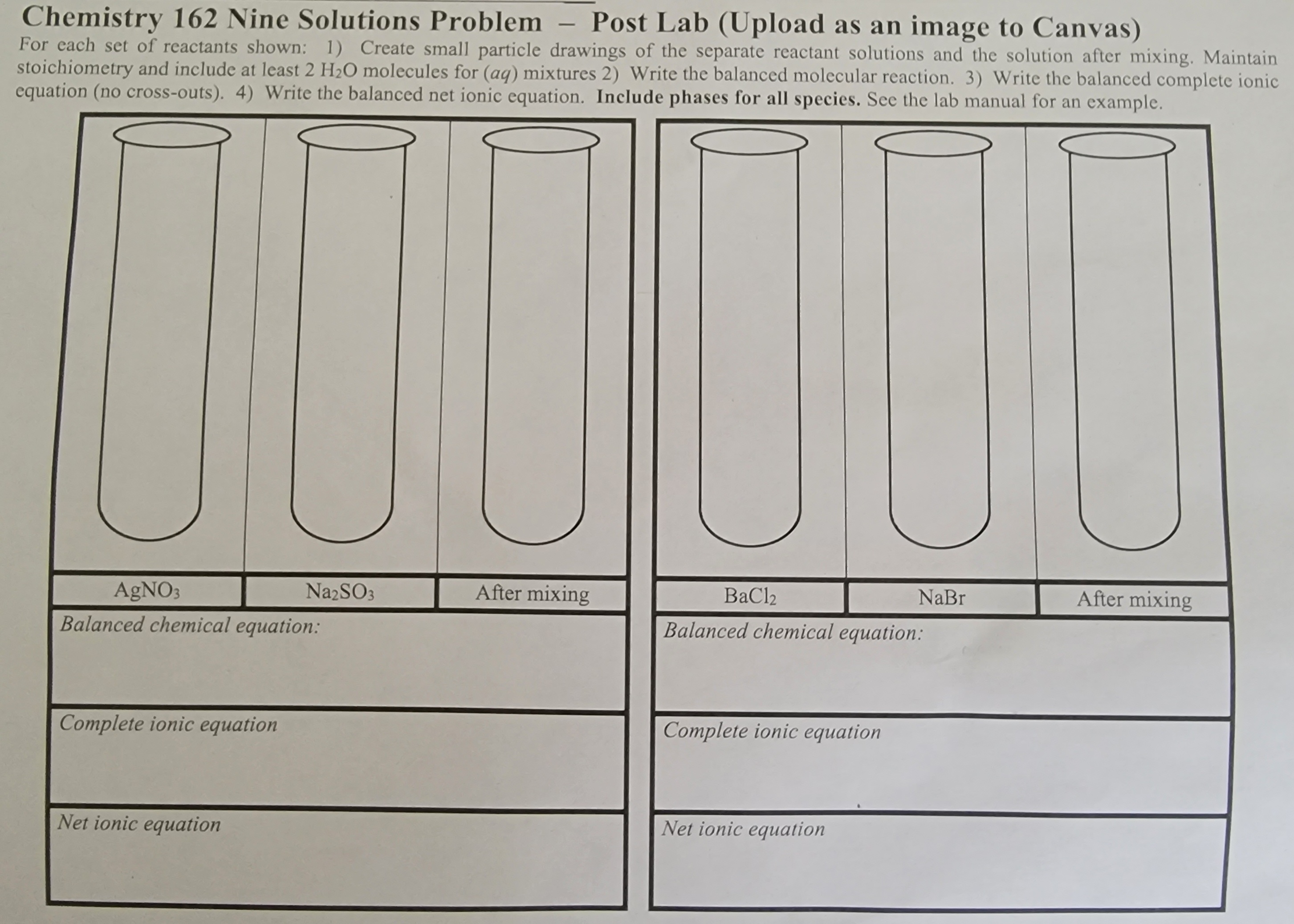 Solved Chemistry 162 Nine Solutions Problem - Post Lab | Chegg.com