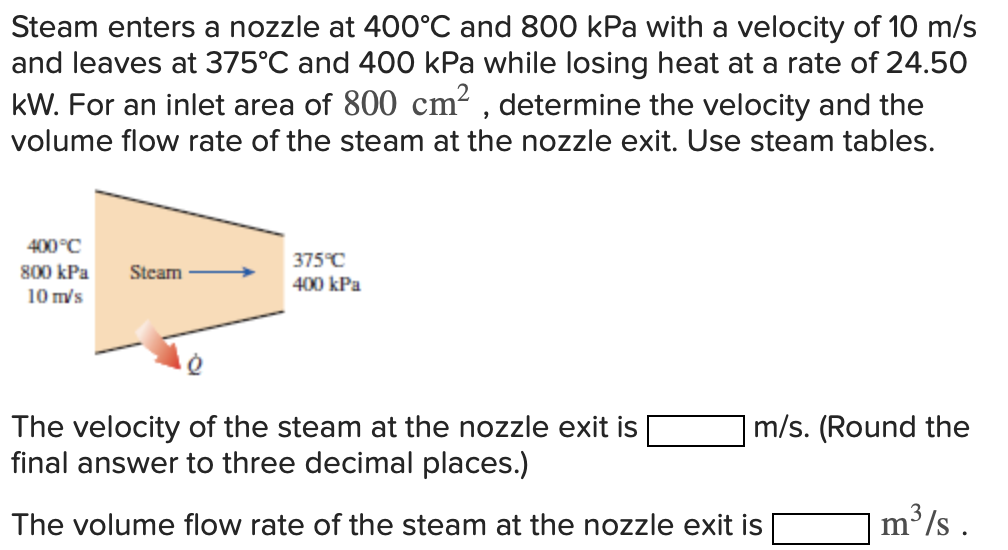 Solved Steam enters a nozzle at 400\deg C and 800 ﻿kPa with | Chegg.com
