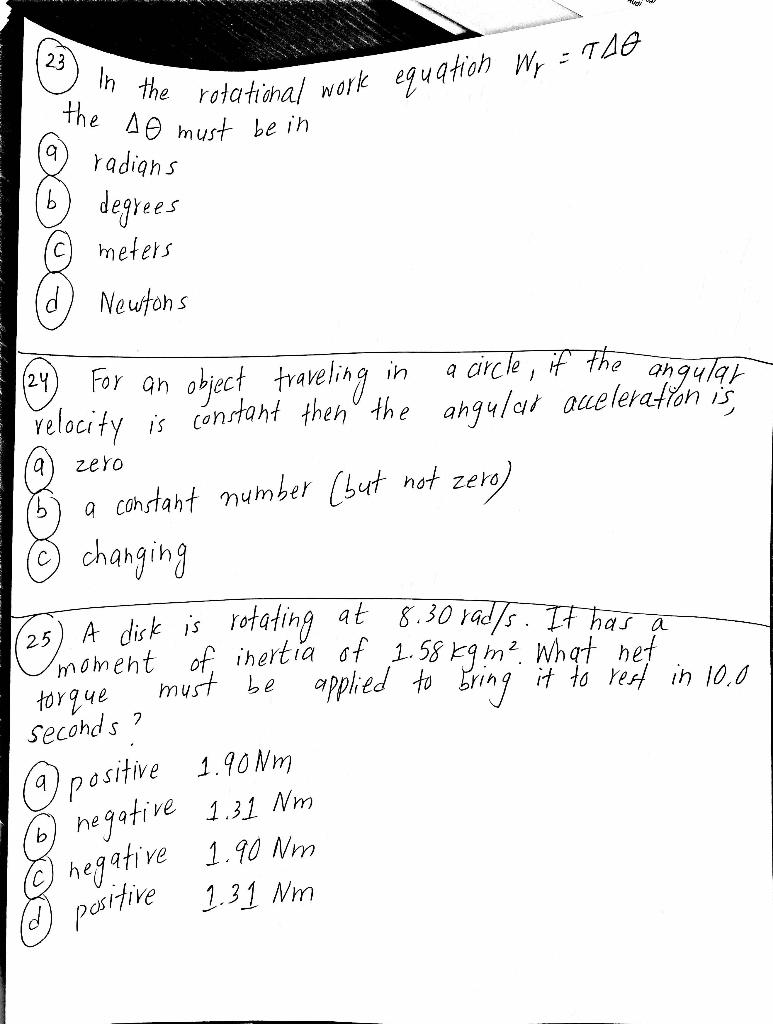 Solved 23 In the rotational work equation Wr - To the Ao | Chegg.com