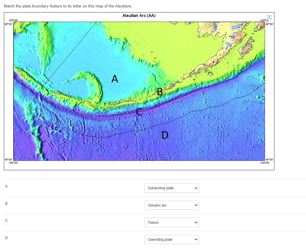 Match the plate boundary feature to its letter on | Chegg.com