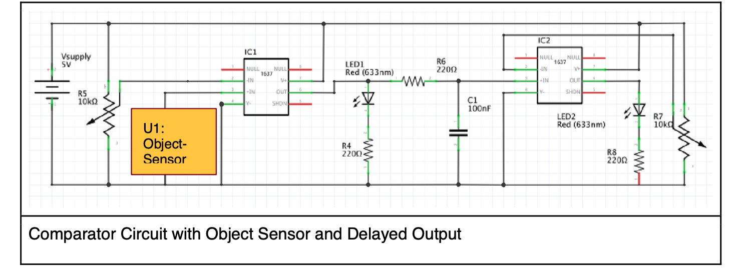 Solved Comparator Circuit with Object Sensor and Delayed | Chegg.com