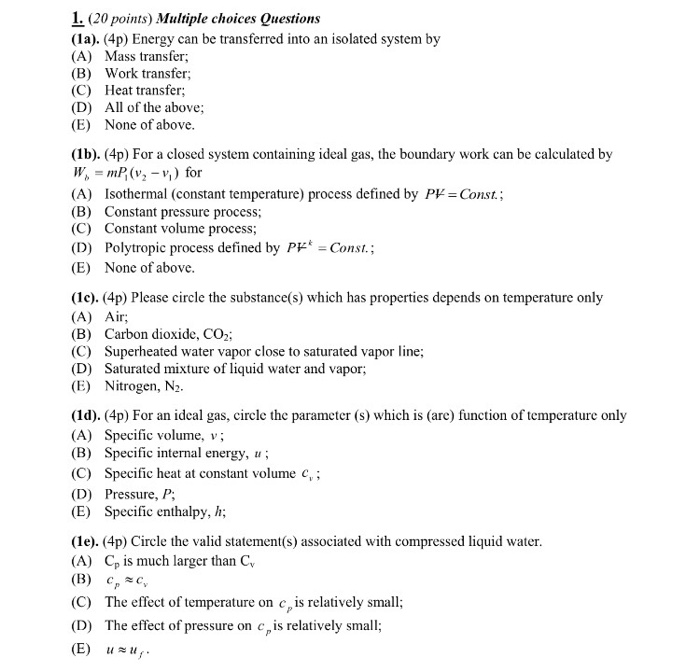 Solved 1. (20 points) Multiple choices Questions (la). (4p) | Chegg.com Solved 1. (20 points) Multiple choices Questions (la). (4p) | Chegg.com