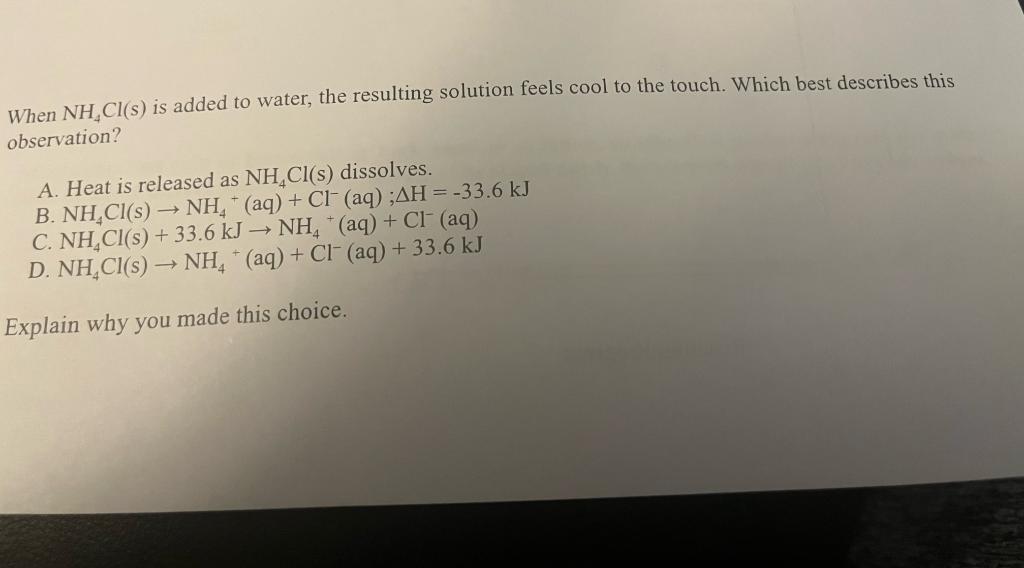 Solved When NH4Cl(s) is added to water, the resulting | Chegg.com
