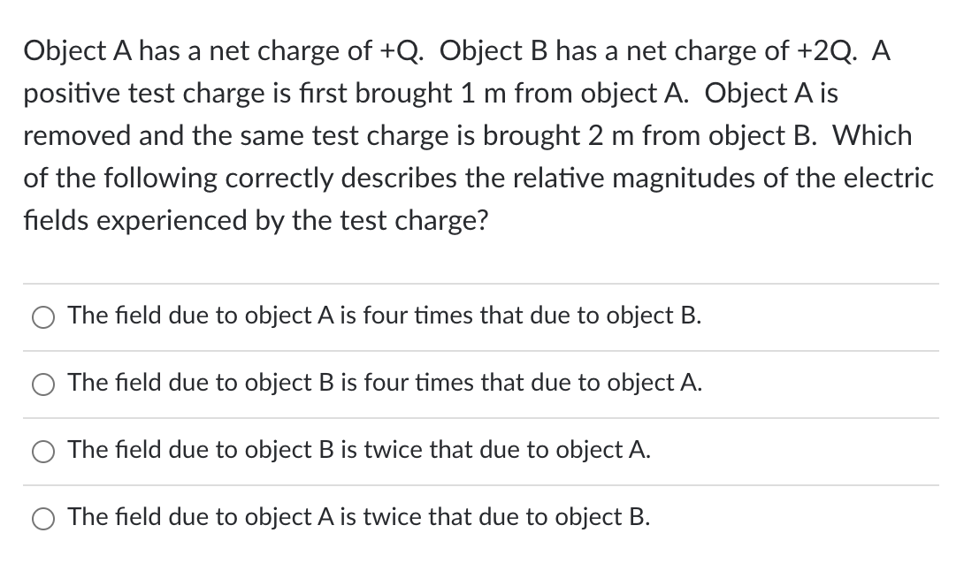 Solved Object A has a net charge of +Q. Object B has a net | Chegg.com