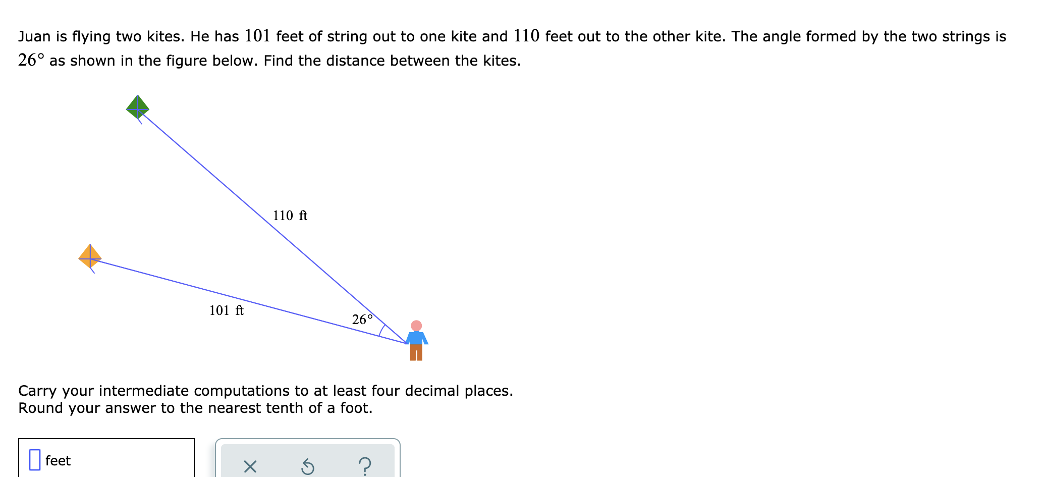 Solved Juan is flying two kites. He has 101 feet of string | Chegg.com