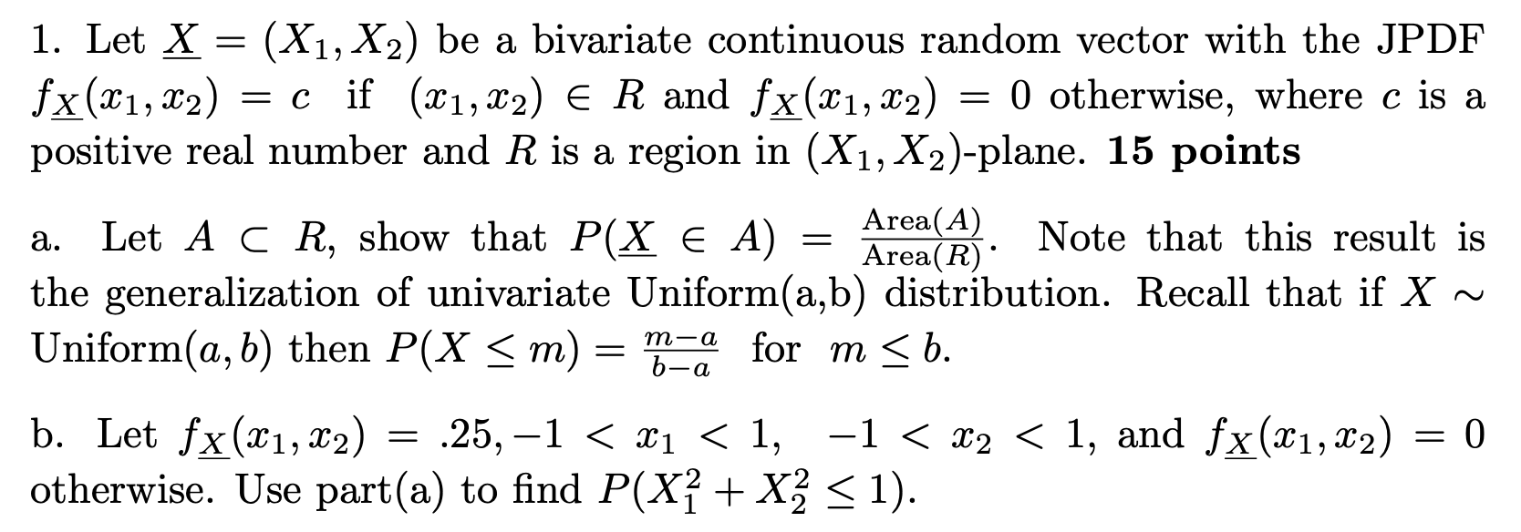 Solved a. = 1. Let X = (X1, X2) be a bivariate continuous | Chegg.com