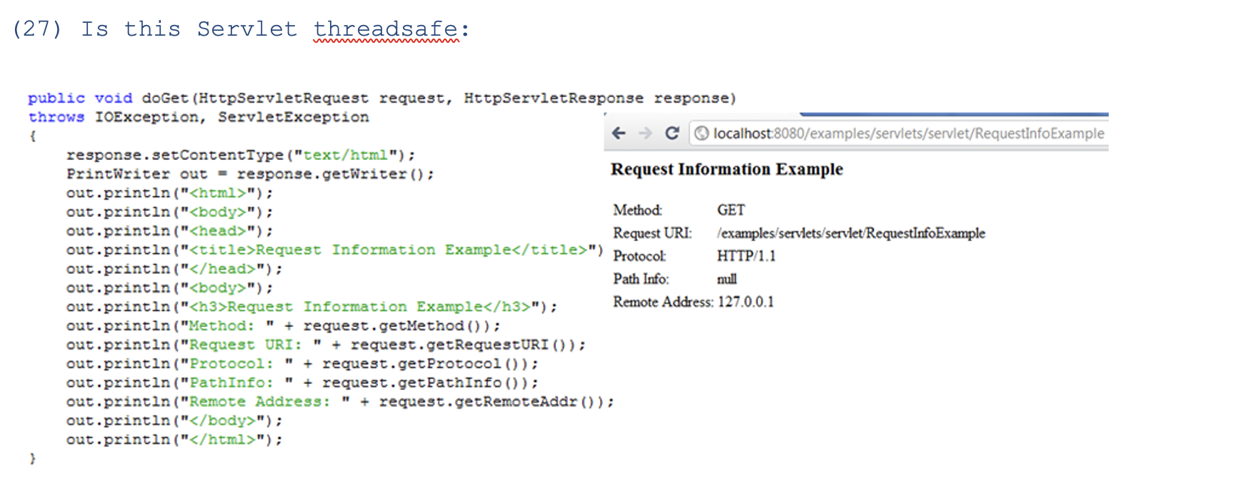 Solved (27) IS this Servlet threadsafe: public void doGet | Chegg.com