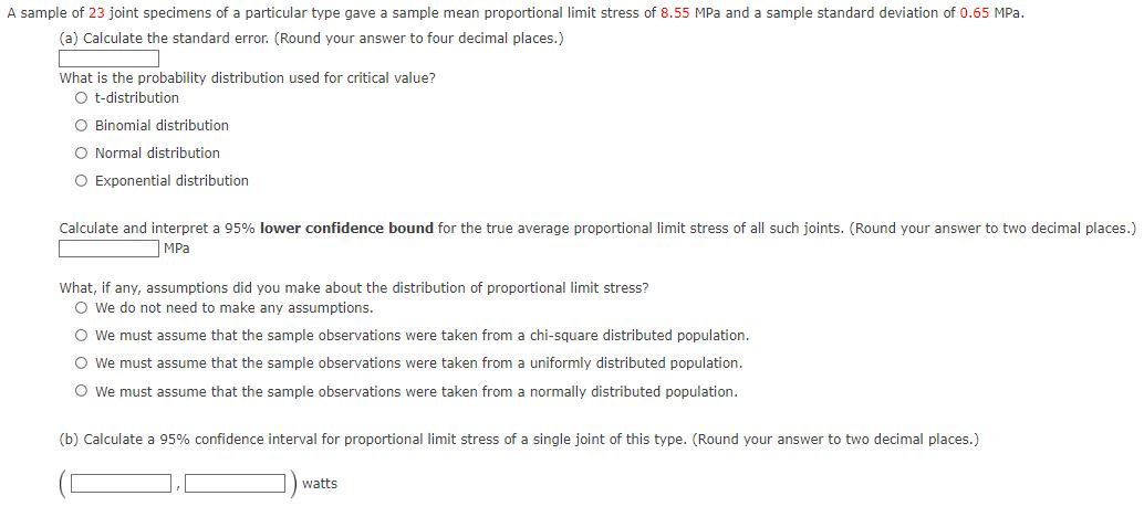 Solved sample of 23 joint specimens of a particular type | Chegg.com