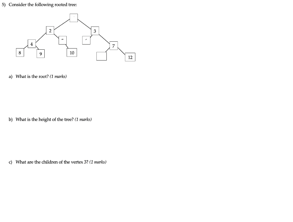 Solved 5) Consider the following rooted tree: a) What is the | Chegg.com