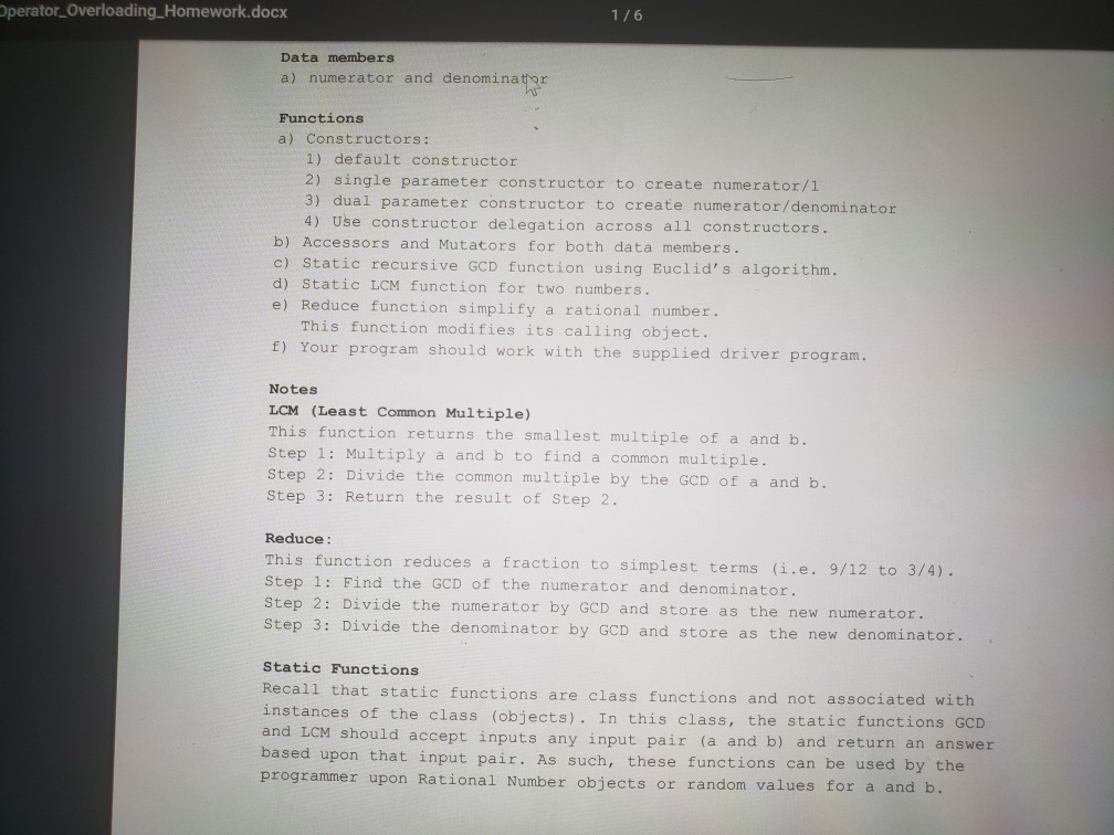Solved perator_Overloading. Homework.docx 1/6 Data members | Chegg.com