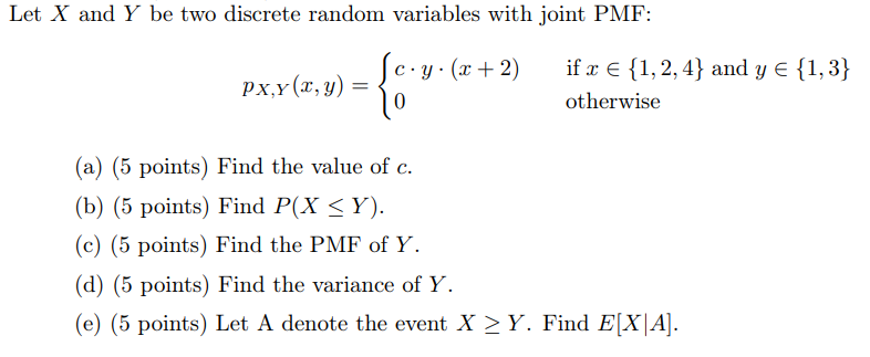 Solved Let X and Y be two discrete random variables with | Chegg.com