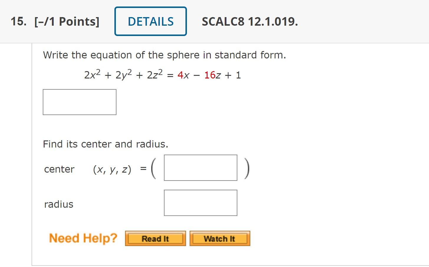 Solved 15. [-/1 Points] DETAILS SCALC8 12.1.019. Write the | Chegg.com