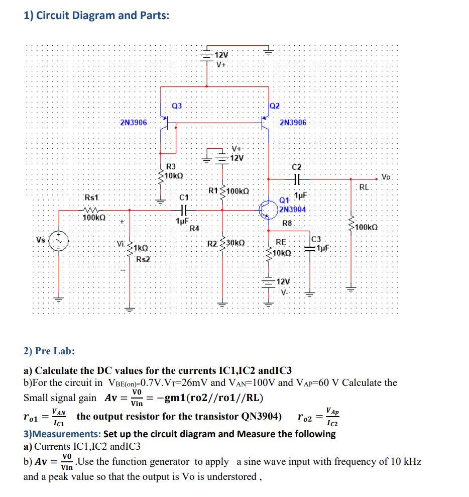 Solved 1) Circuit Diagram and Parts: HP 12V V+ 루 .Q3 02 | Chegg.com