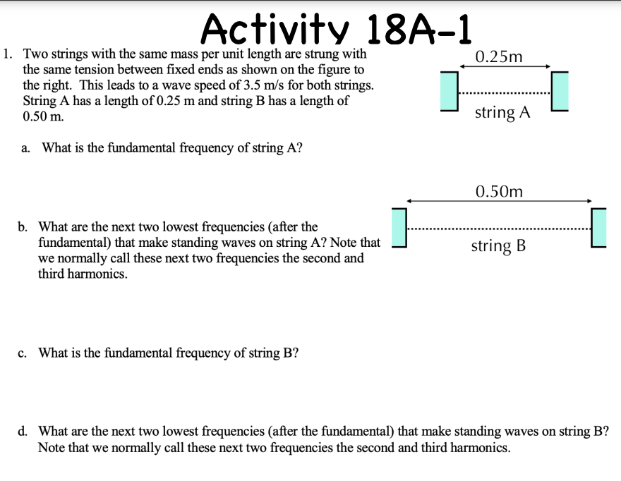 Solved Activity 18A-1 i 1. Two strings with the same mass | Chegg.com