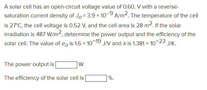 Solved A solar cell has an open-circuit voltage value of | Chegg.com