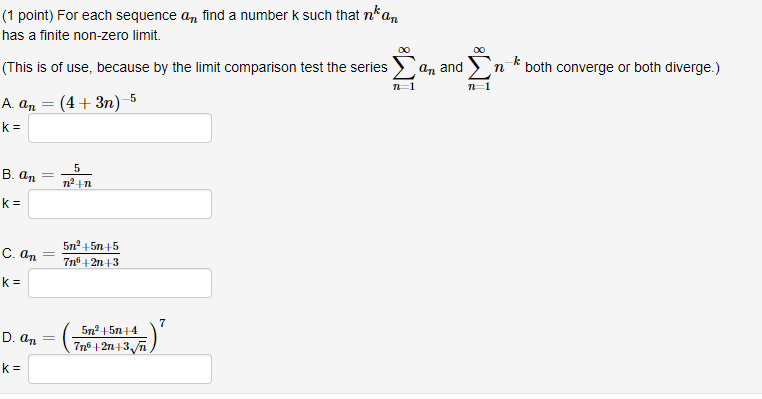 Solved (1 point) For each sequence an find a number k such | Chegg.com