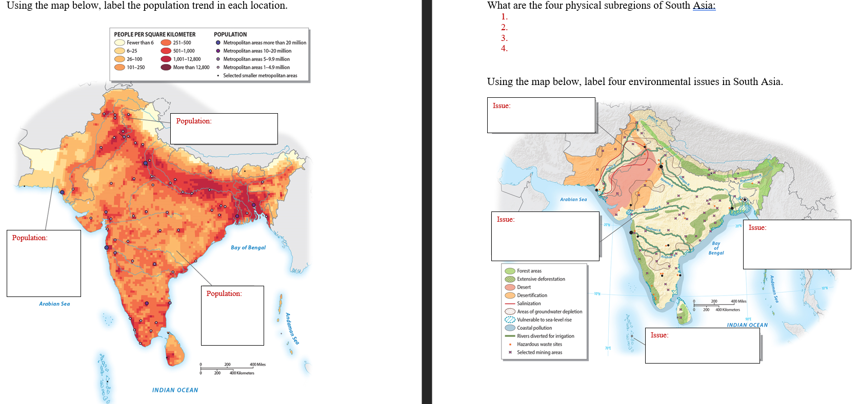 Solved Using the map below, label the population trend in | Chegg.com