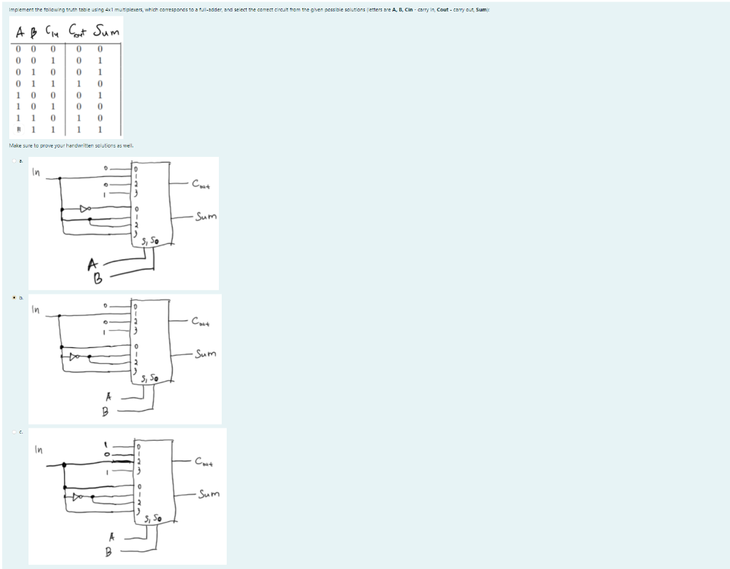 Solved 3) Implement the following truth table using 4x1 | Chegg.com
