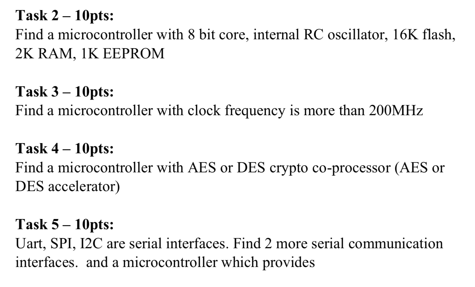 Solved Task 2 – 10pts: Find a microcontroller with 8 bit | Chegg.com