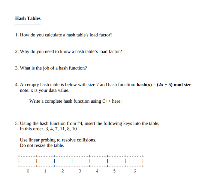 Solved Hash Tables 1. How do you calculate a hash table's | Chegg.com