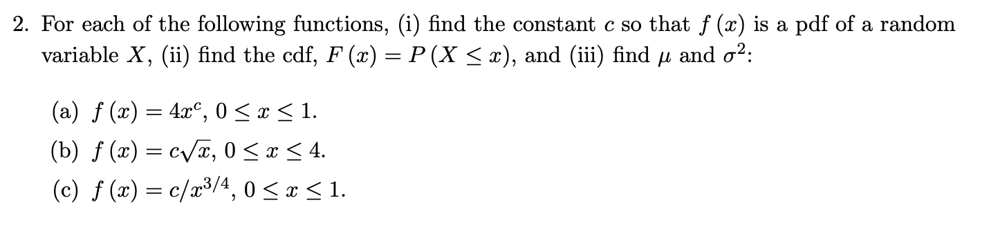 Solved 2. For each of the following functions, (i) find the | Chegg.com
