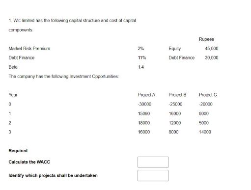 Solved 1. Wc limited has the following capial structure and | Chegg.com