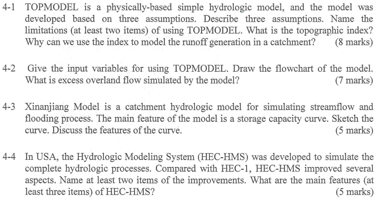 Solved 4-1 TOPMODEL is a physically-based simple hydrologic | Chegg.com