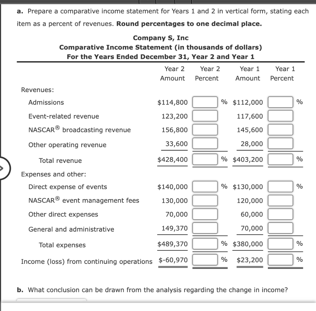 Solved a. Prepare a comparative income statement for Years 1 | Chegg.com