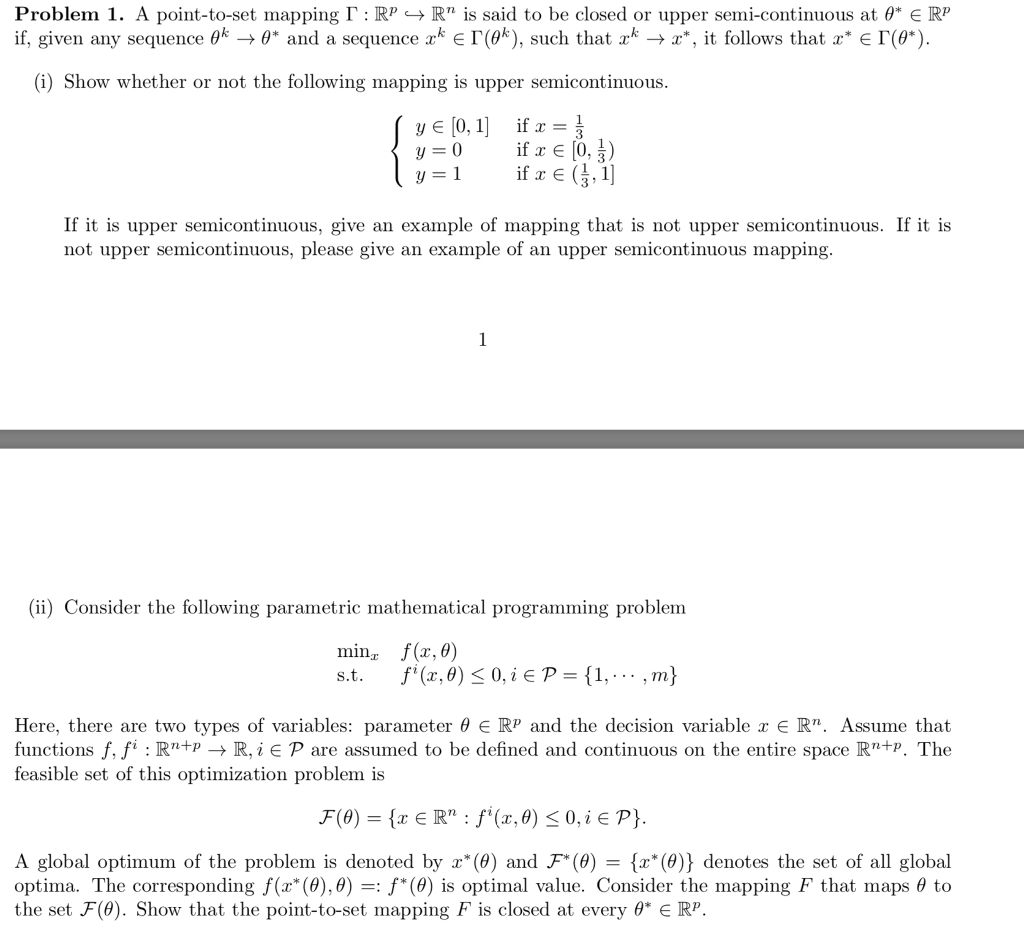 Problem 1 . A point-to-set mapping Γ : Rp → Rn is | Chegg.com