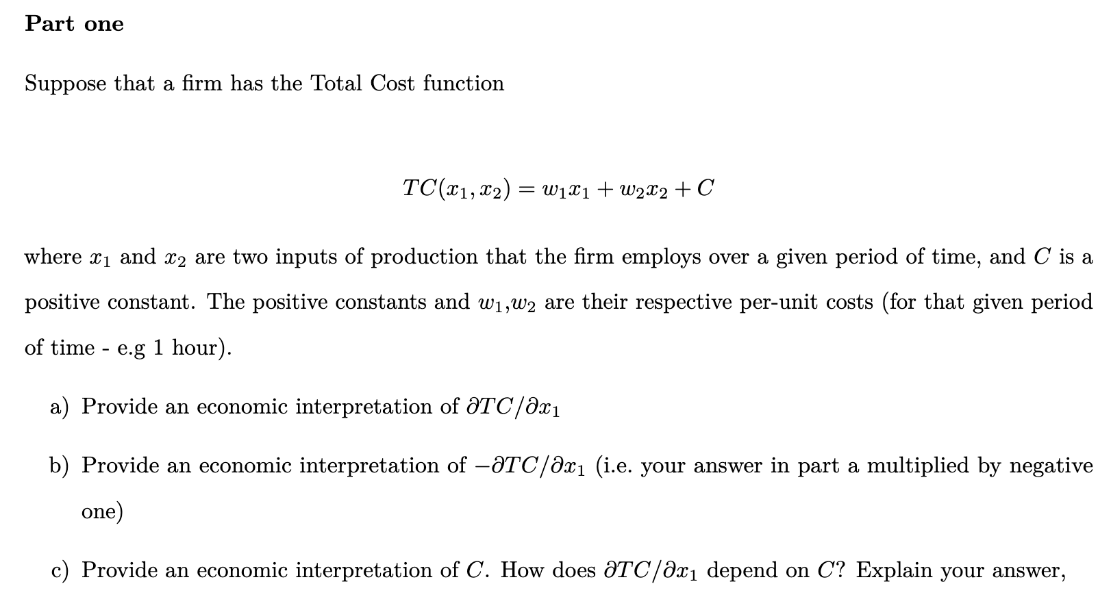 Solved Part one Suppose that a firm has the Total Cost | Chegg.com