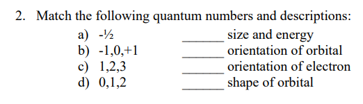 Solved Match the following quantum numbers and | Chegg.com