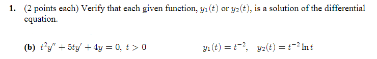 Solved 1. (2 points each) Verify that each given function, | Chegg.com