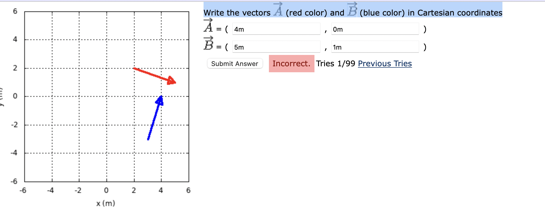 Solved Write the vectors A (red color) and B (blue color) in | Chegg.com