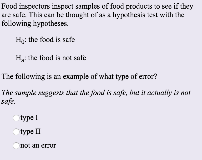 Solved Food inspectors inspect samples of food products to | Chegg.com