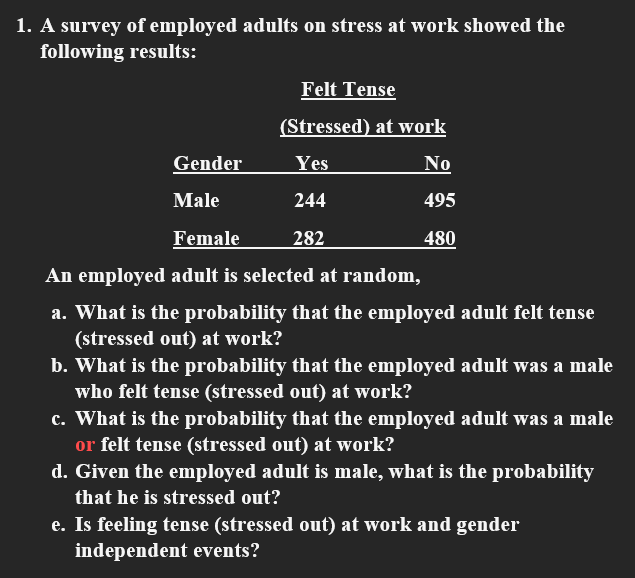 Solved A survey of employed adults on stress at work | Chegg.com