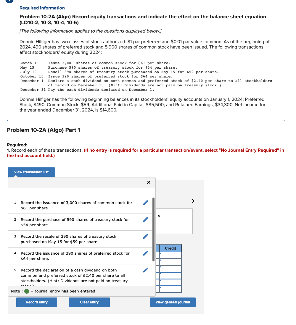 Solved Required information Problem 10-2A (Algo) Record | Chegg.com
