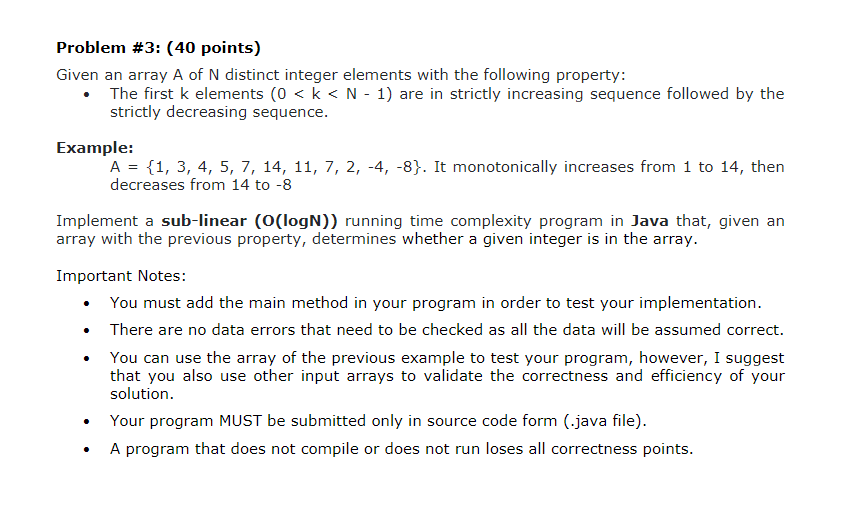 Solved Problem #3: (40 points) Given an array A of N | Chegg.com